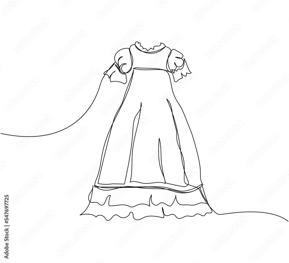 Christening dress one line art. Continuous line drawing of child ...