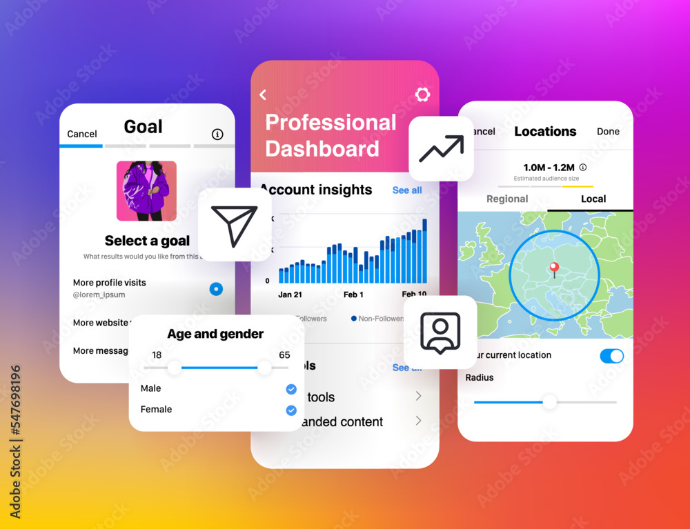 Promotion in social networks concept. Advertising dashboard instagram ...
