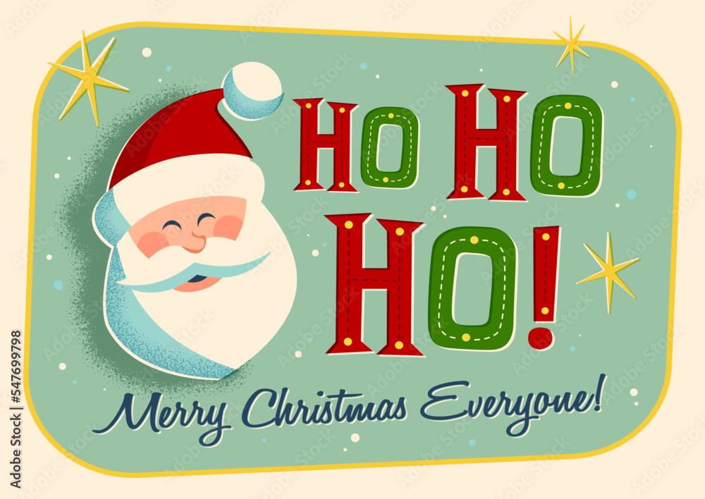 Vintage Merry Christmas greeting card. Santa Claus Ho Ho Ho! For your ...