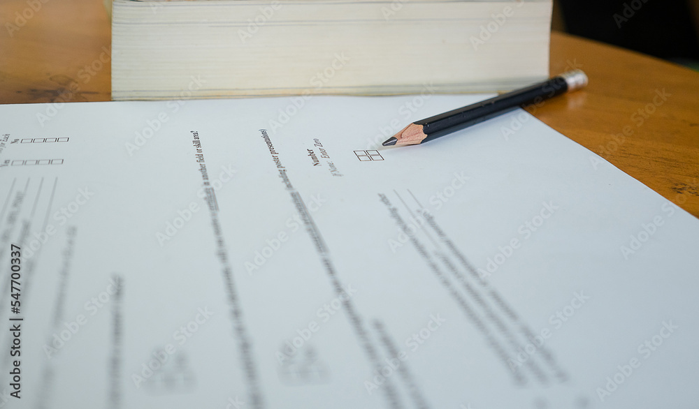 Black marking on checklist box with pencil close up. Checklist concept ...