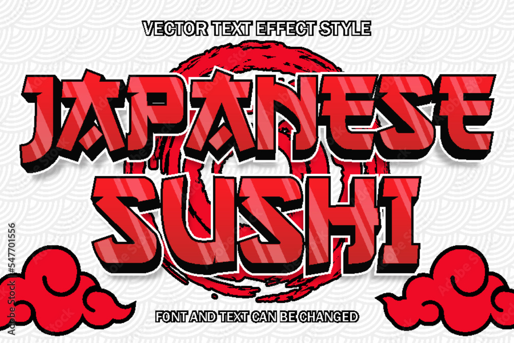 japanese sushi typography 3d editable text effect font style template ...