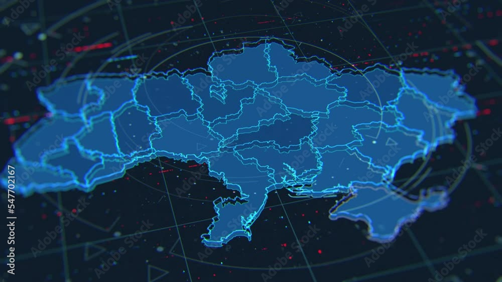 High Tech Animated Map of Ukraine with highlighted regions and HUD ...