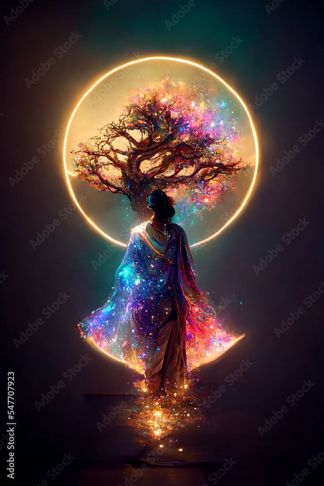 Women with Fantasy Magic Tree of Life, concept art Stock Illustration ...