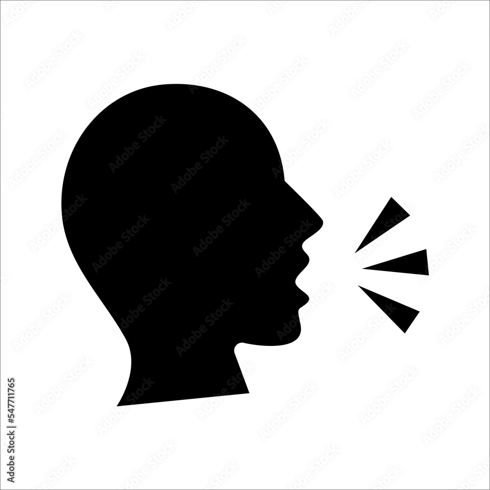 Speaking icon. Talk person sign or symbol , man with open mouth and ...
