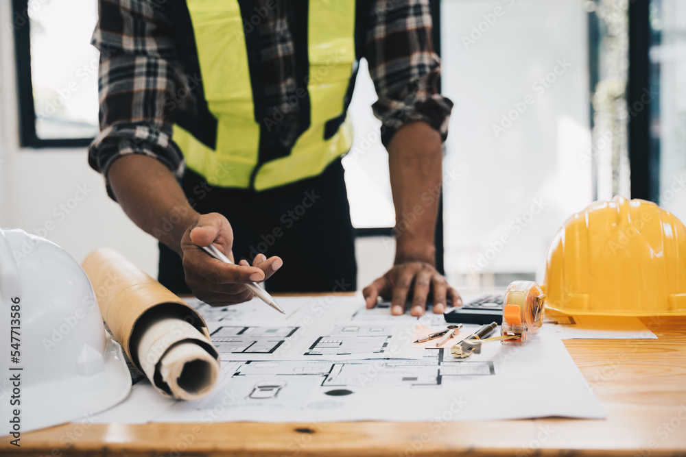 Architecture Engineer Teamwork Meeting, Drawing and working for ...