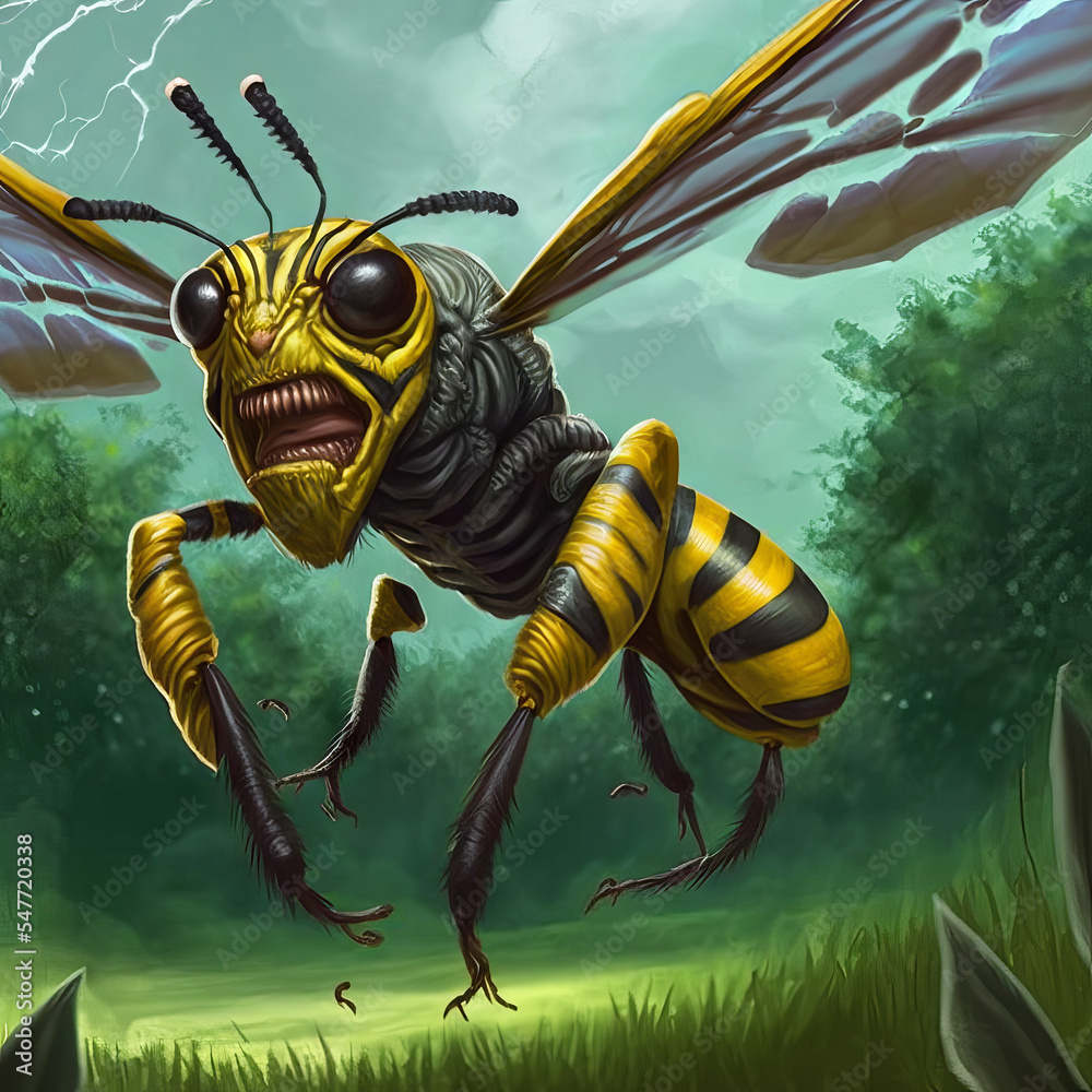 Huge giant gigantic wasp monster alien attacking children and family ...