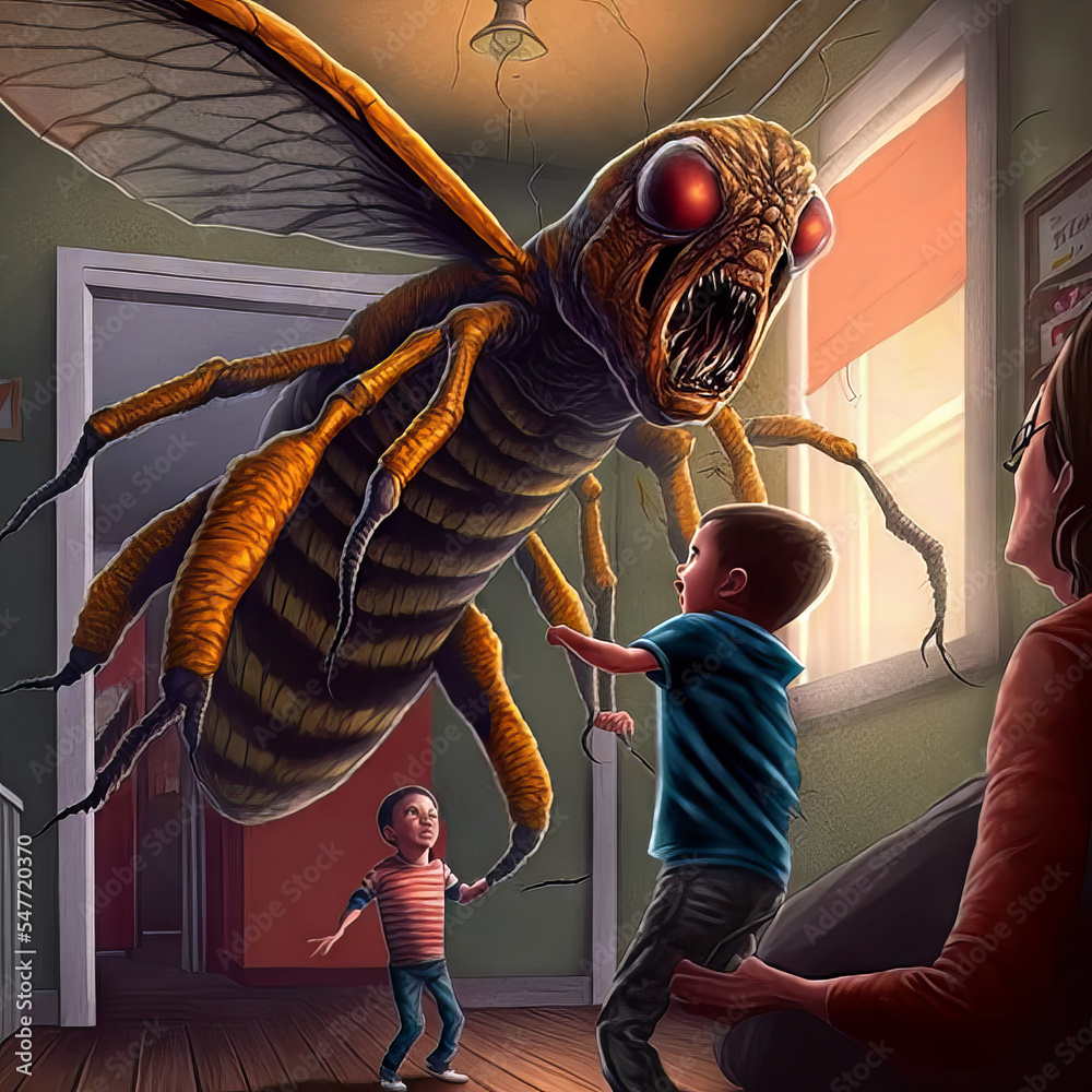Huge giant gigantic wasp monster alien attacking children and family ...