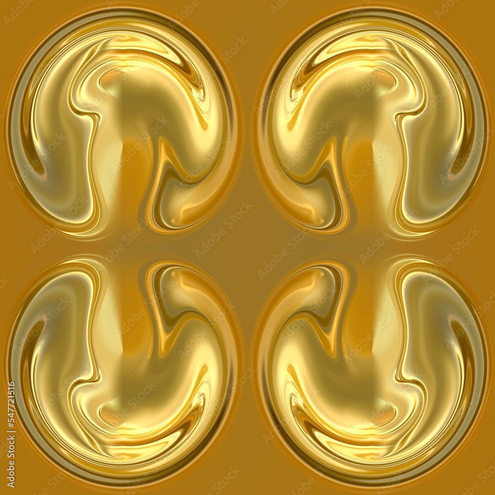 Seamless symmetrical background with a golden round figure on a yellow ...