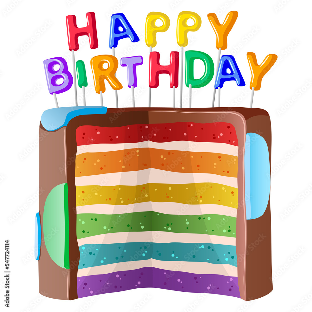 Vector illustration of a colorful rainbow Birthday cake with Happy ...