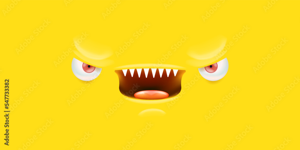 Vector angry yellow monster face with open mouth with fangs and evil ...