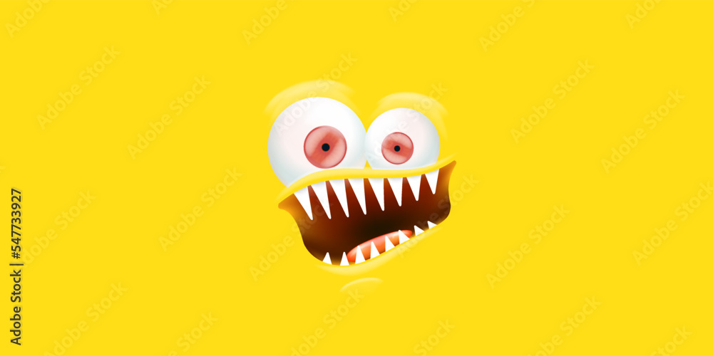 Vector angry yellow monster face with open mouth with fangs and evil ...