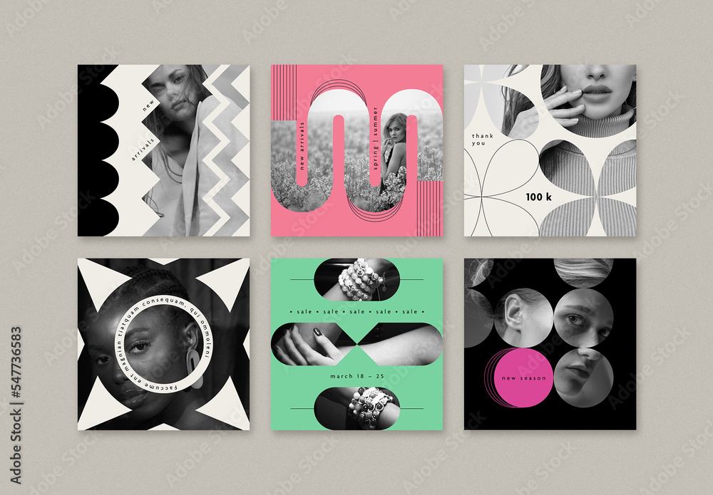 Social Media Layout Set with Eye Catching Photo Frames Stock Template ...