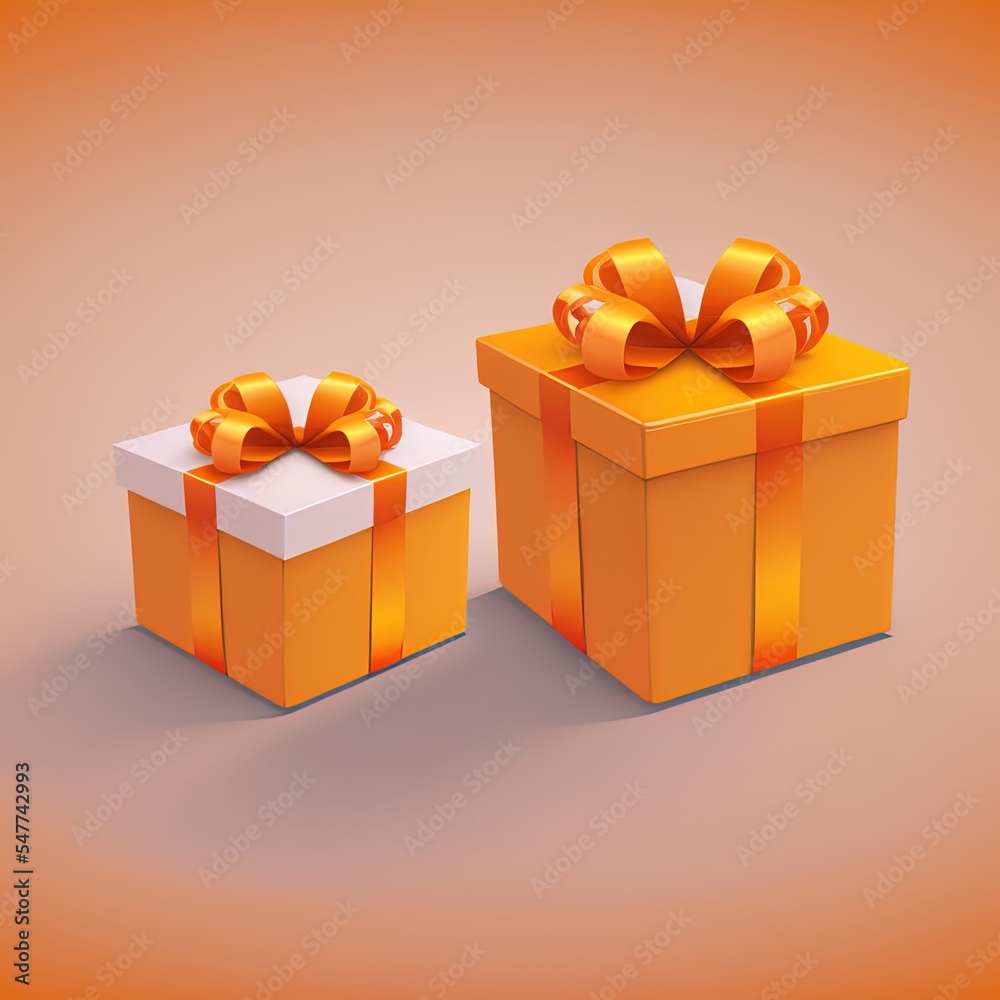 3d orange gift boxes open and closed standing on the floor with yellow ...