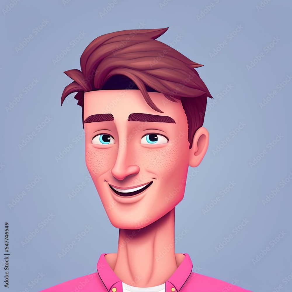 Young smiling man Adam avatar. 3d 2d illustrated people character ...