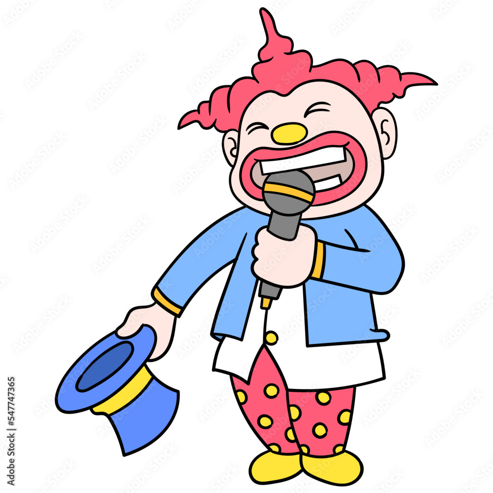 Editable vector of a clown singing and holding his hat in his hand ...