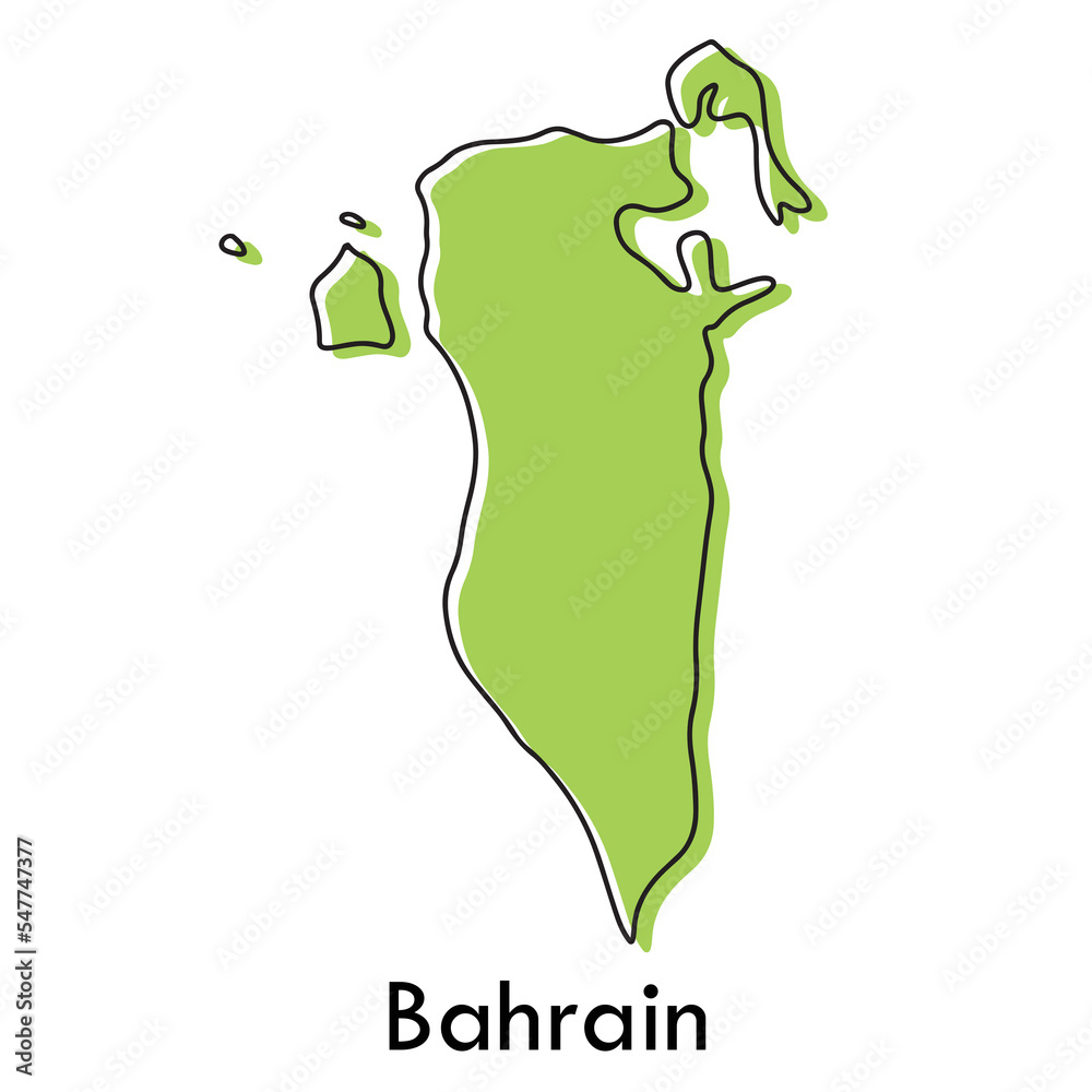 bahrain map - simple hand drawn stylized concept with sketch black line ...