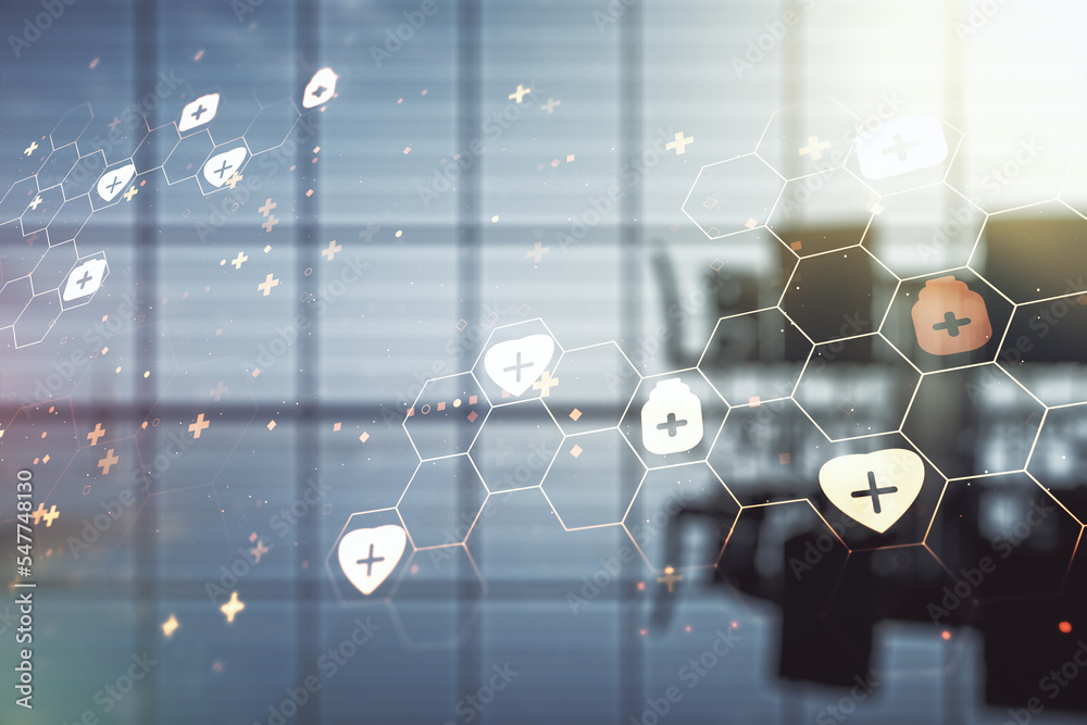 Abstract virtual medical illustration on a modern conference room ...