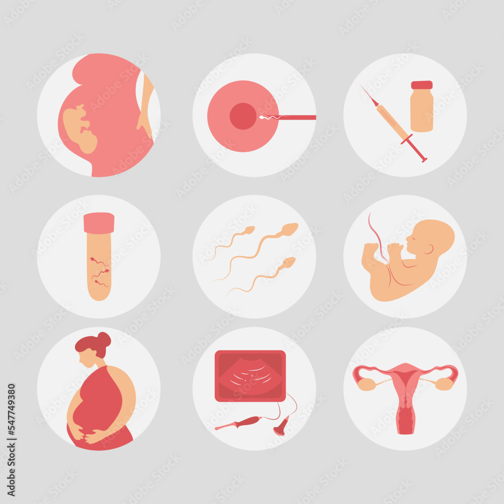 Motherhood set. Woman fertility icon set. Obstetrics signs collection ...