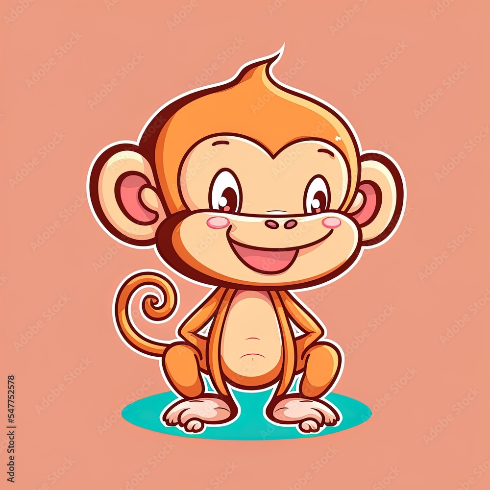 2d illustrated illustration of a cute cartoon monkey Stock Illustration ...