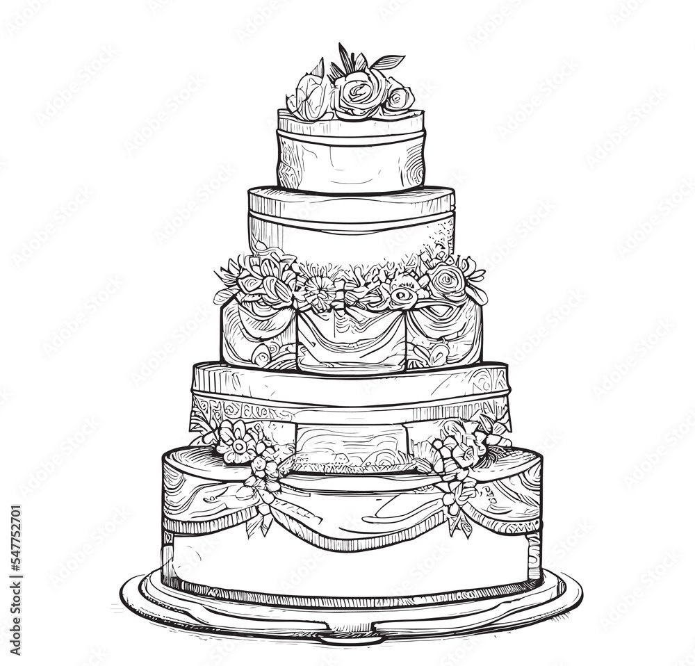 Wedding delicious cake hand drawn sketch Vector illustration. Stock ...