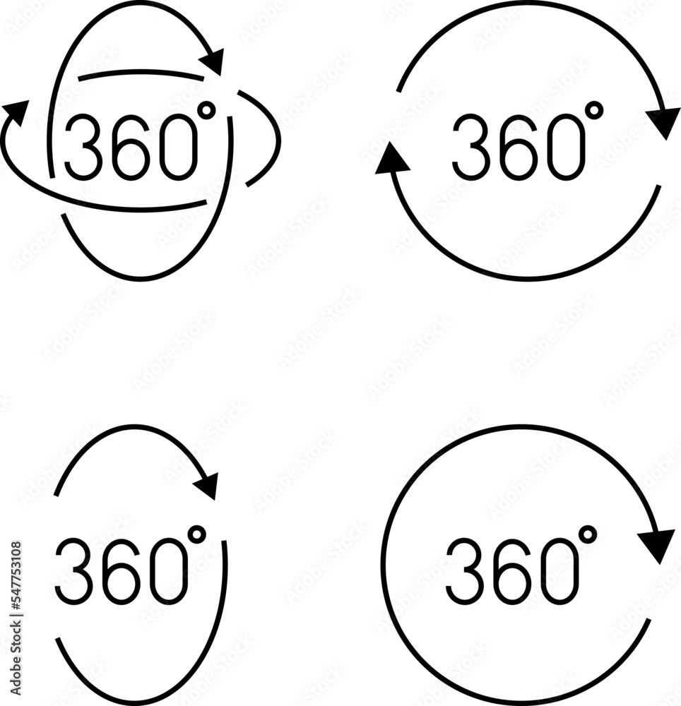 360 degrees vector icon set. Round signs with arrows rotation to 360 ...
