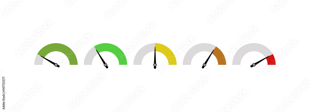 Dashboard colorful speedometer icons set. Tachometer icon isolated ...