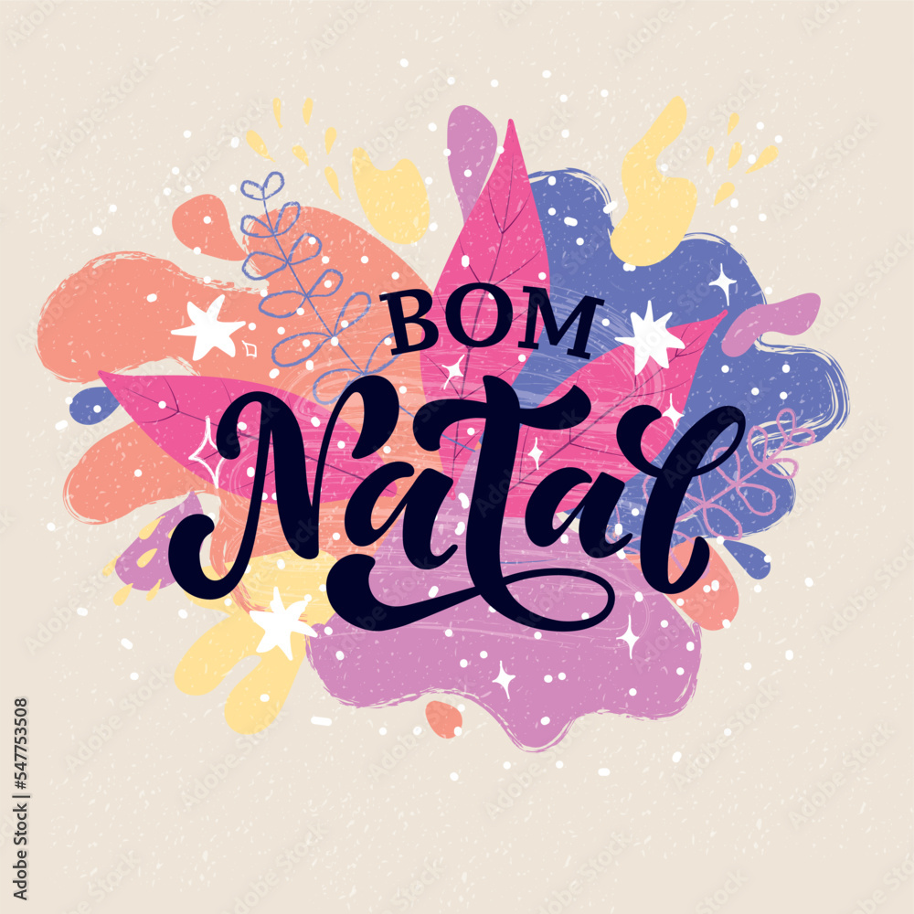 Feliz Bom Natal text meaning Merry Christmas in Portuguese, hand drawn ...