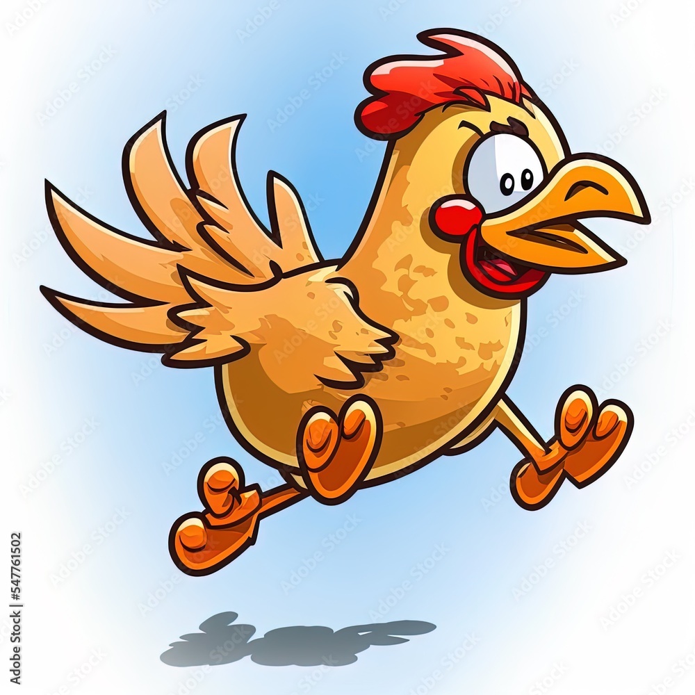 Cartoon chicken leaping. 2d illustrated clip art illustration with ...