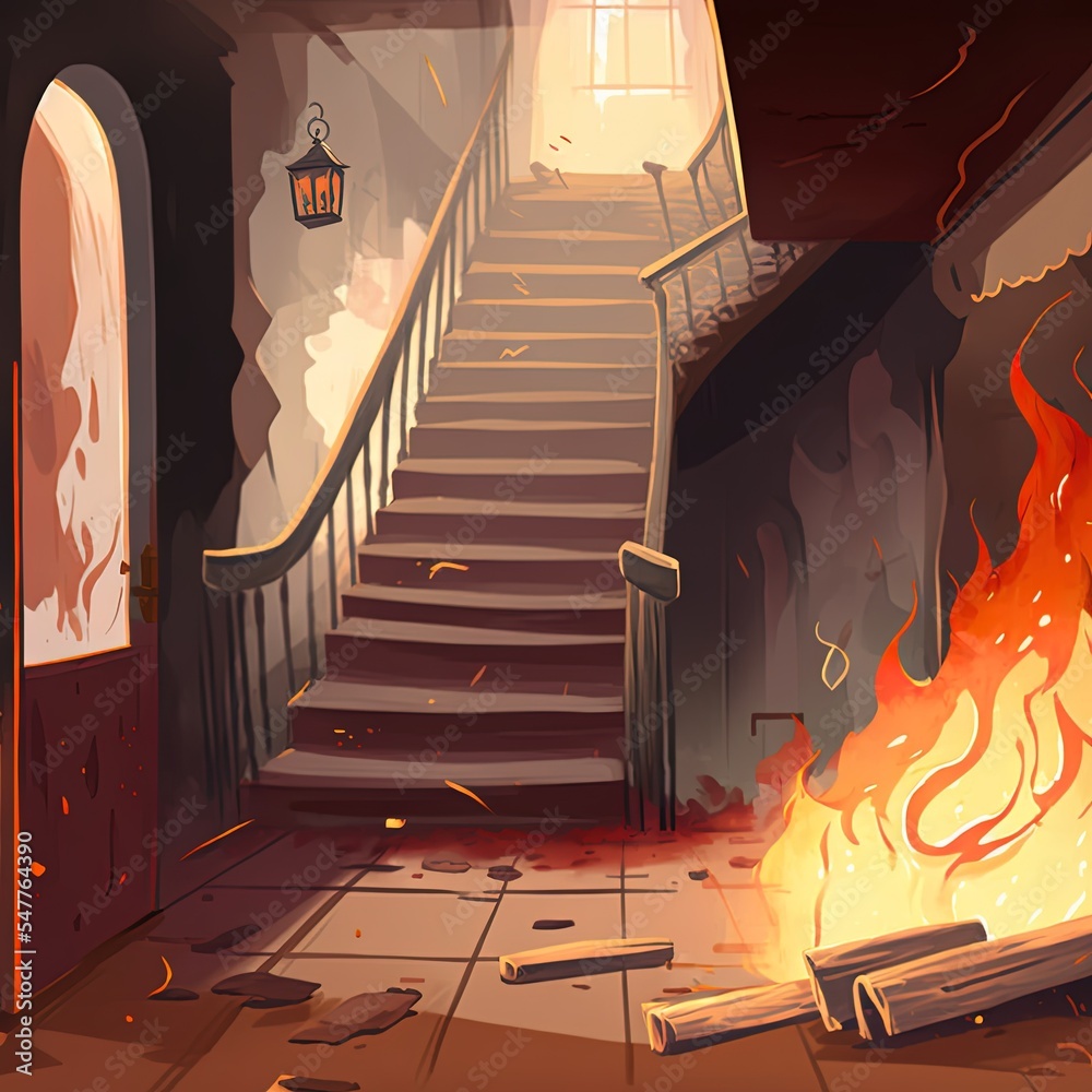 Old abandoned house on fire. Flame and black smoke clouds inside home ...