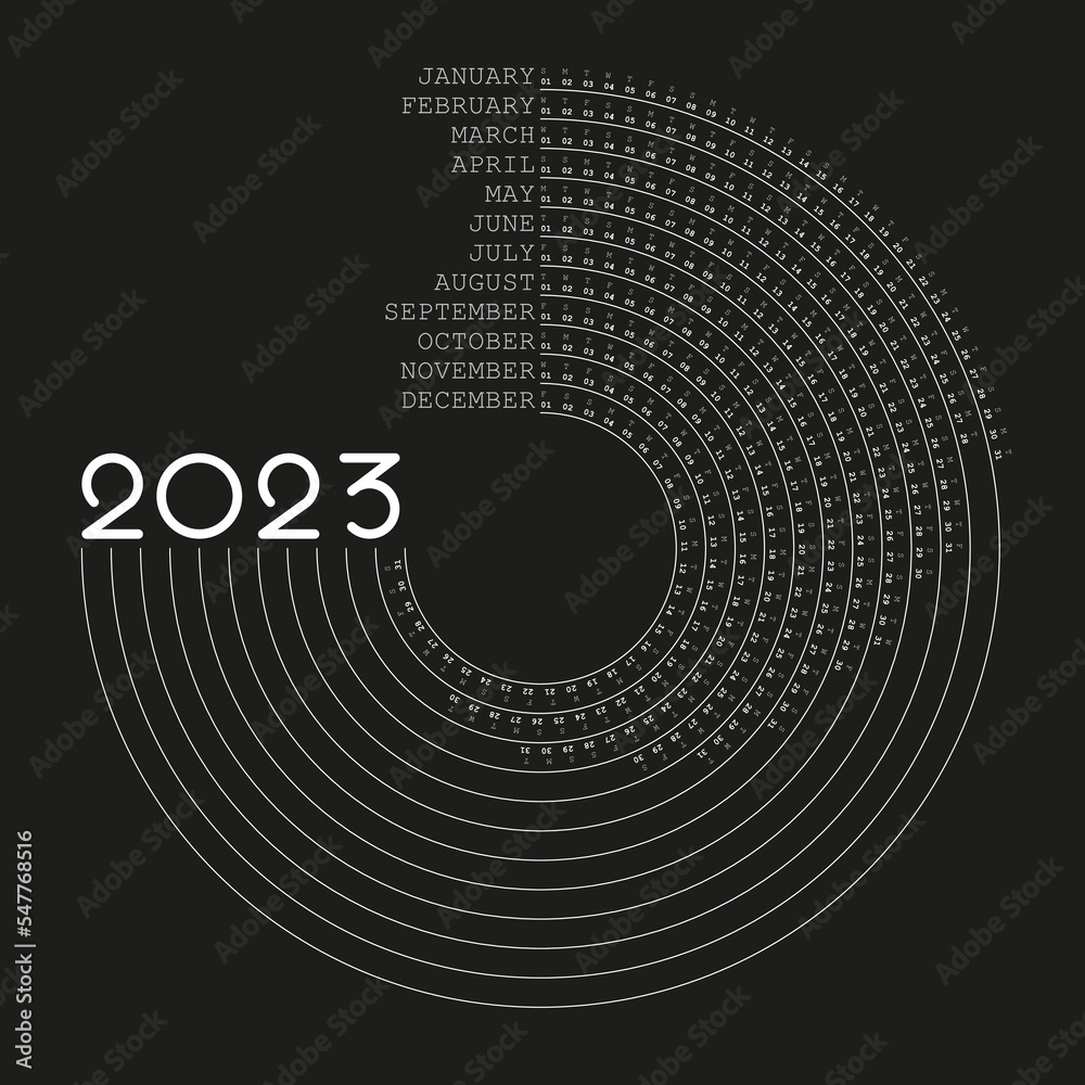 2023 calendar round calendar black and white Stock Vector | Adobe Stock