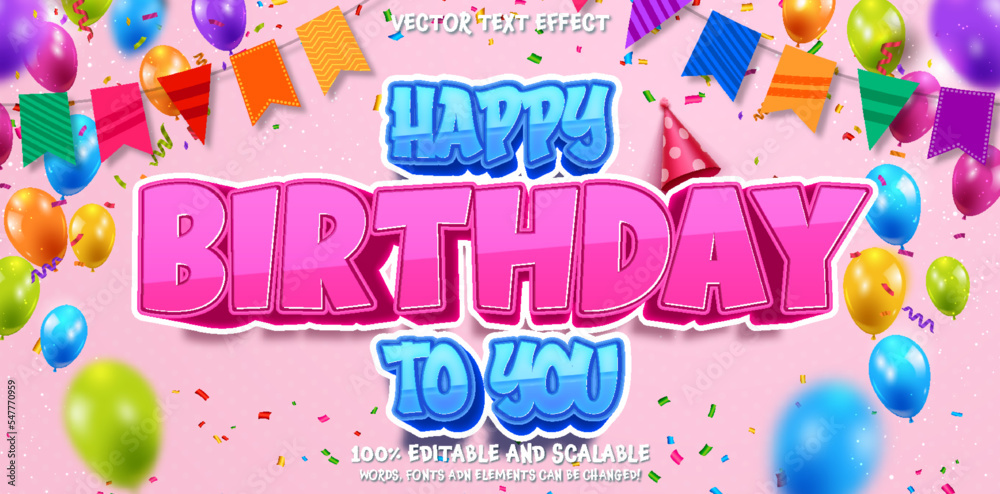 Editable Text Effect, 3D Happy Birthday Text Style. Editable 3d blue ...