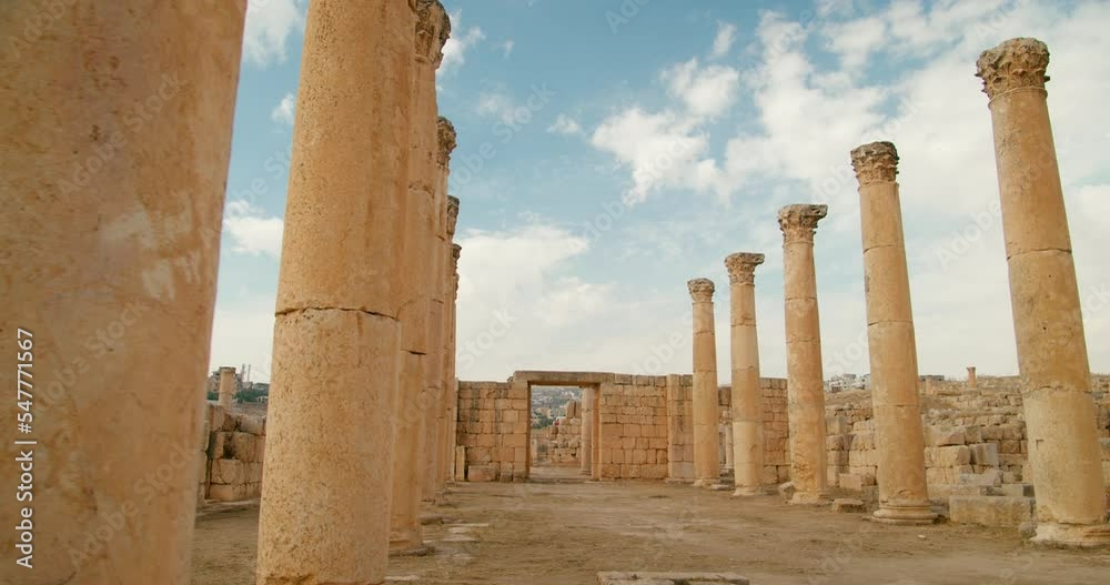Symmetric columns placed in rows in Cardo maximus in Jerash, Jordan ...