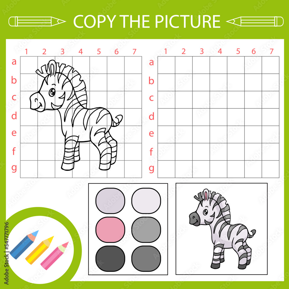 Copy the picture of cute zebra. Children education activity page and ...