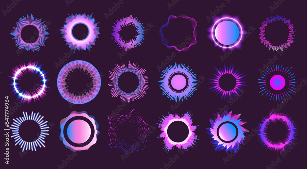 Radial audio waves. Round sound waveform circular equalizer ...
