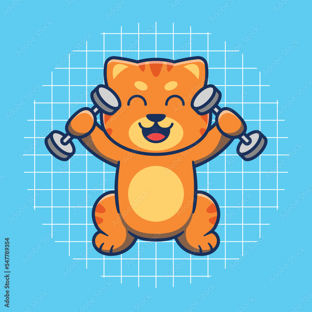 Cute cat lifting weights vector cartoon illustration Stock Vector | Adobe Stock