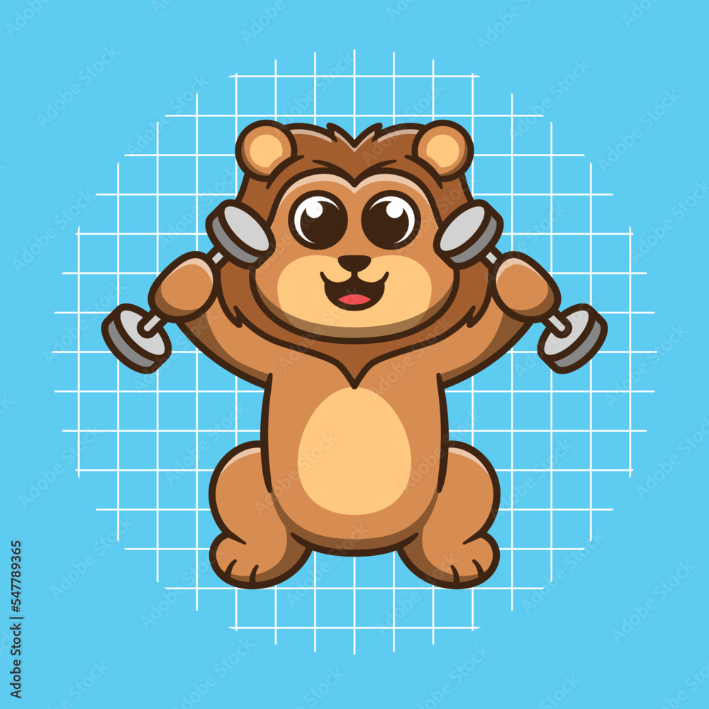 Cute lion lifting weights vector cartoon illustration Stock Vector ...