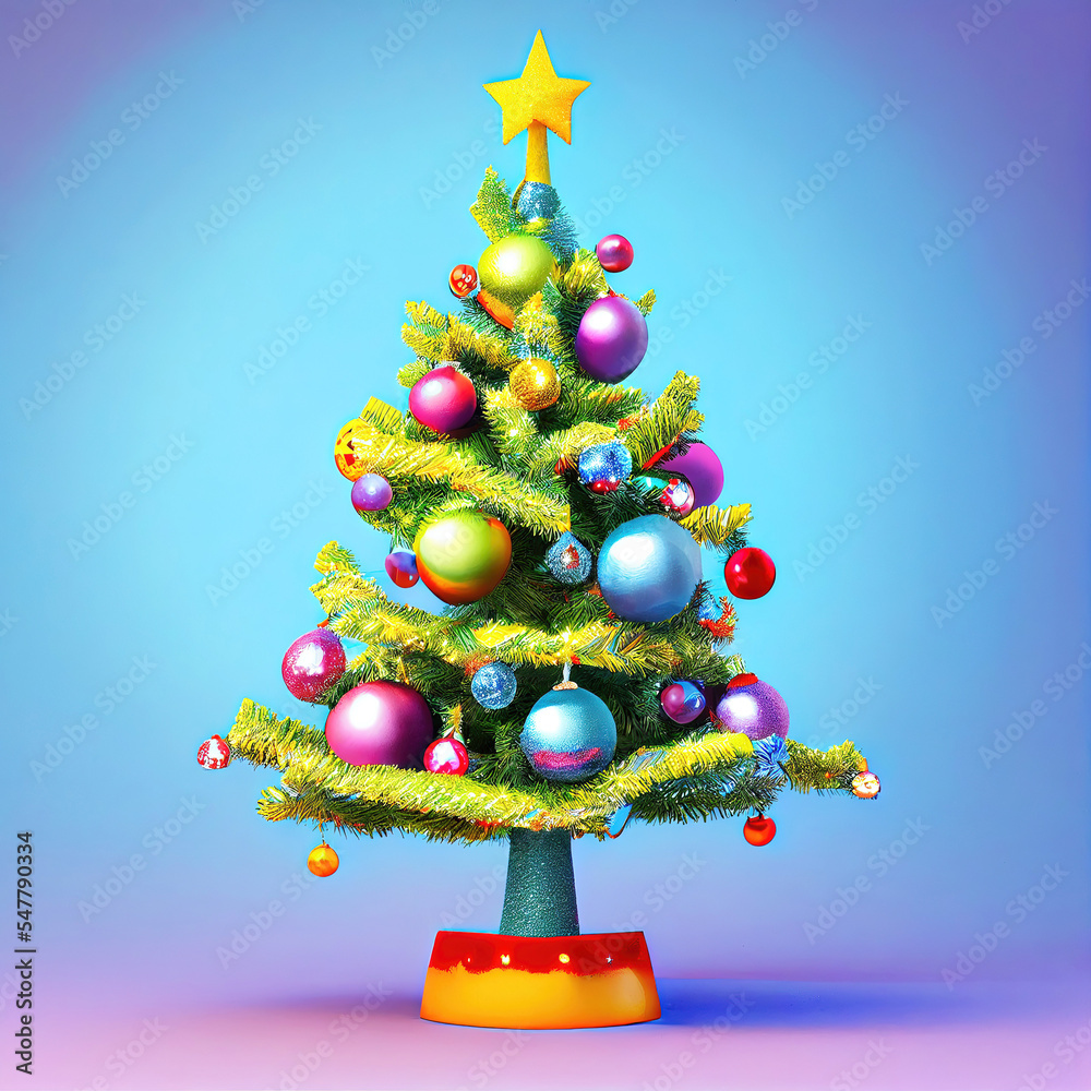 Colorful 3d christmas tree cartoon design illustration Stock ...