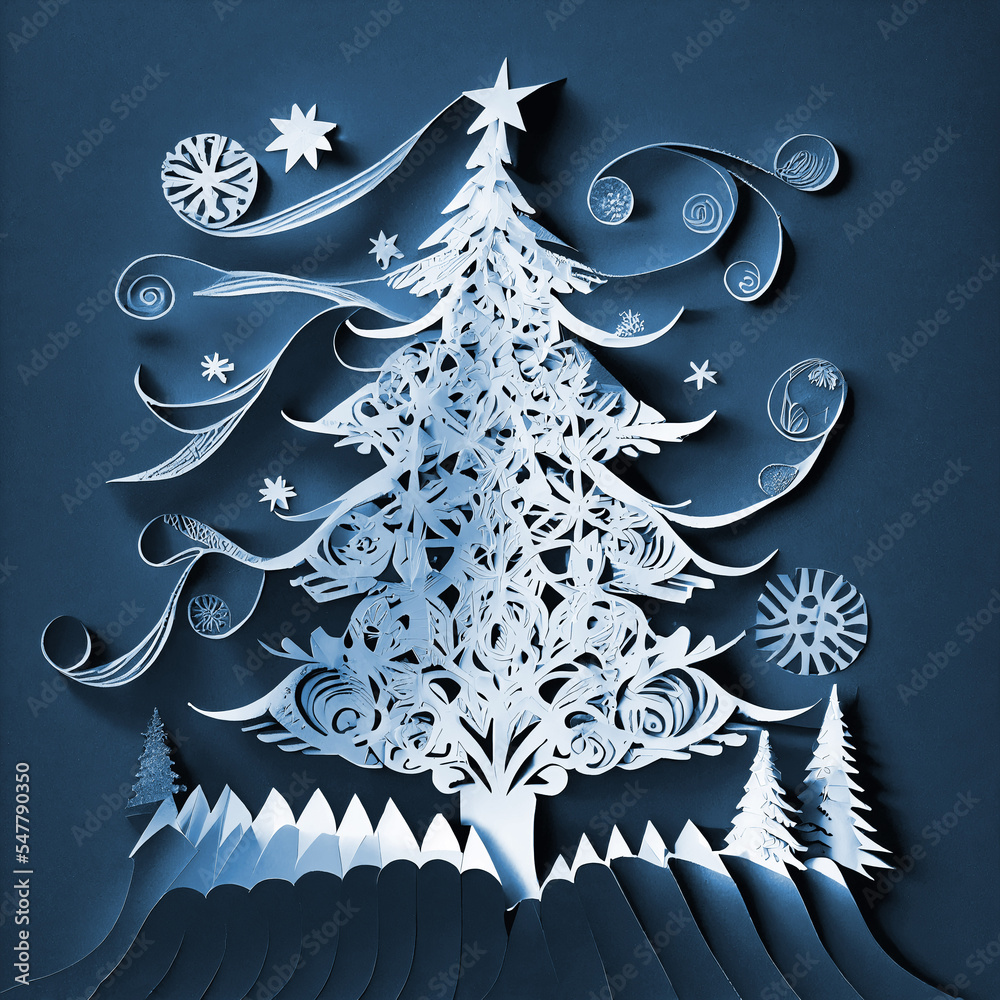 Decorative christmas tree as 3d paper cut craft illustration Stock ...