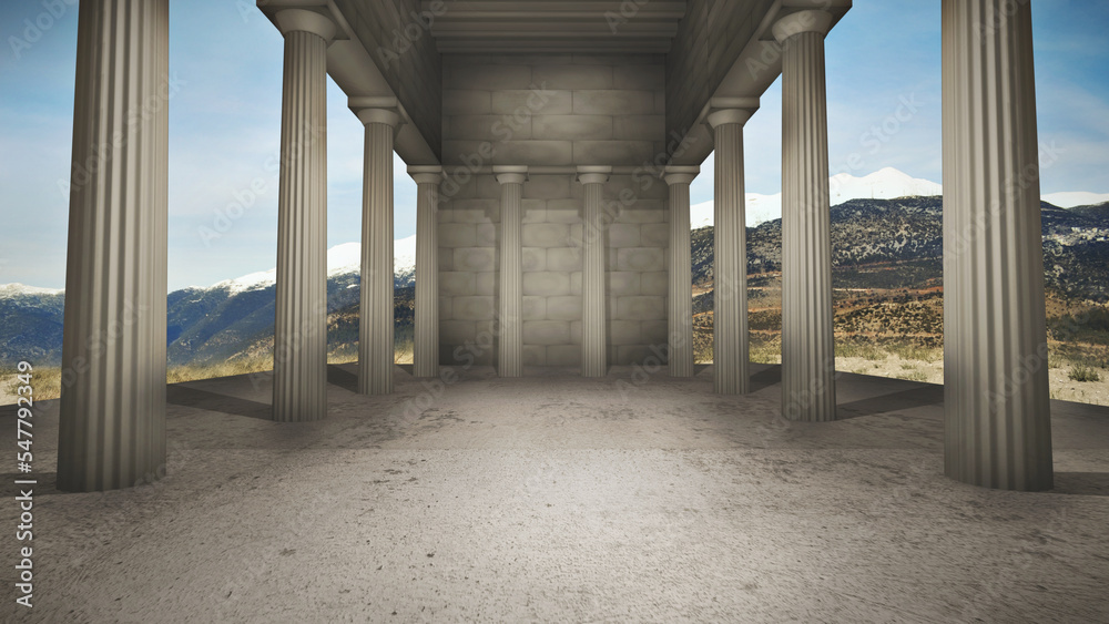 Virtual studio set background, ancient temple at mountain, concept. A ...