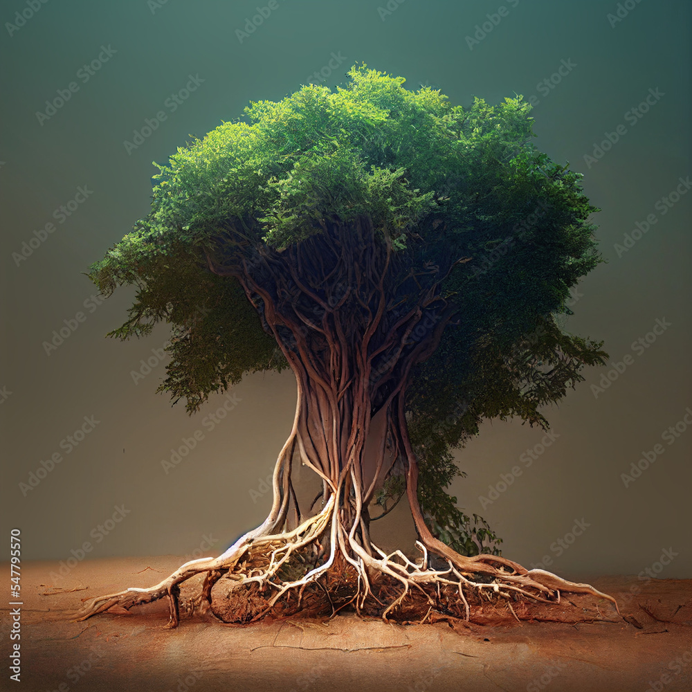 Tree and root system.Concept on an ecological theme. Stock Illustration ...