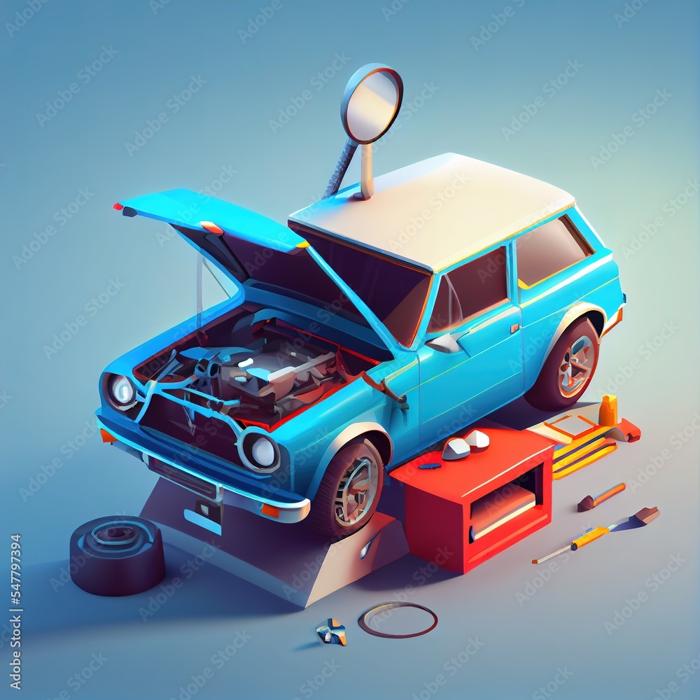 Cartoon car service, repairing service conceptual isometric ...