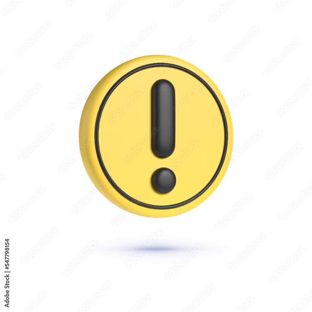 Caution 3d on white background. 3d yellow button. Computer 3d vector ...