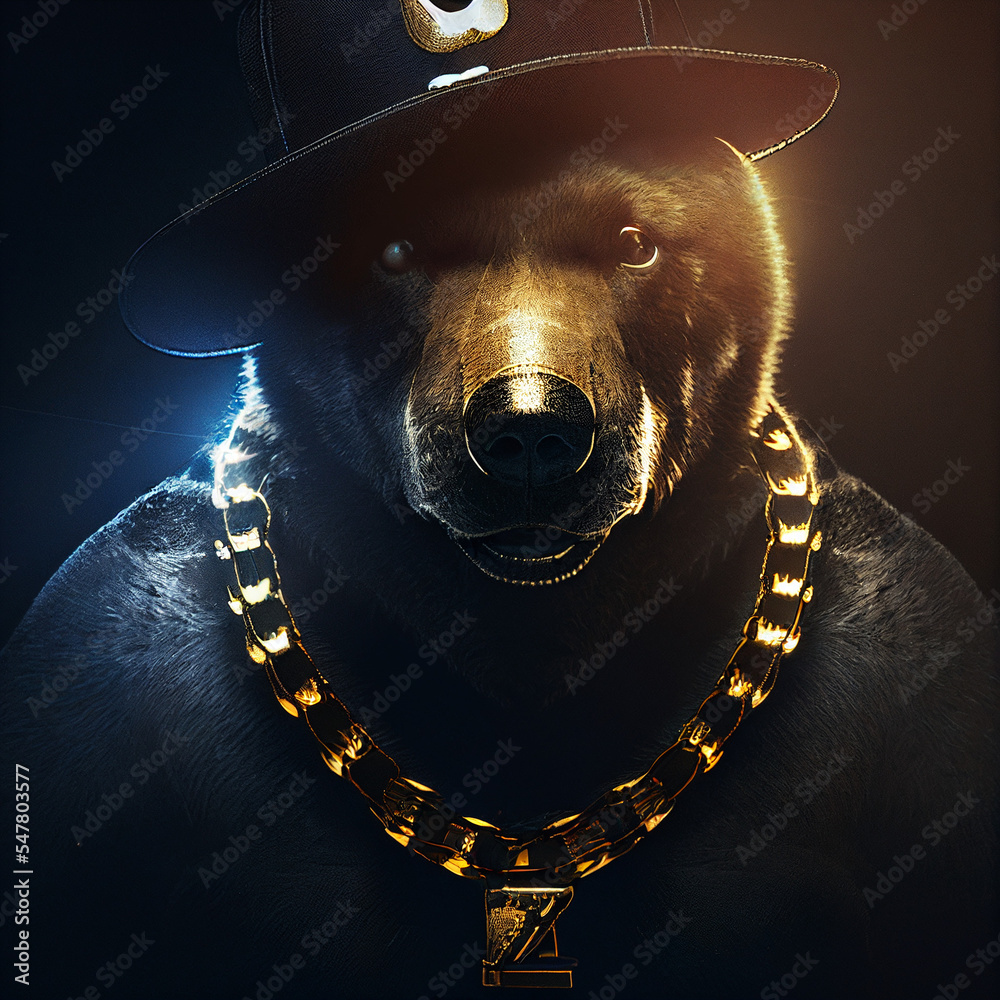 bear dressed up as a rapper with a microphone, rap Stock Photo | Adobe ...
