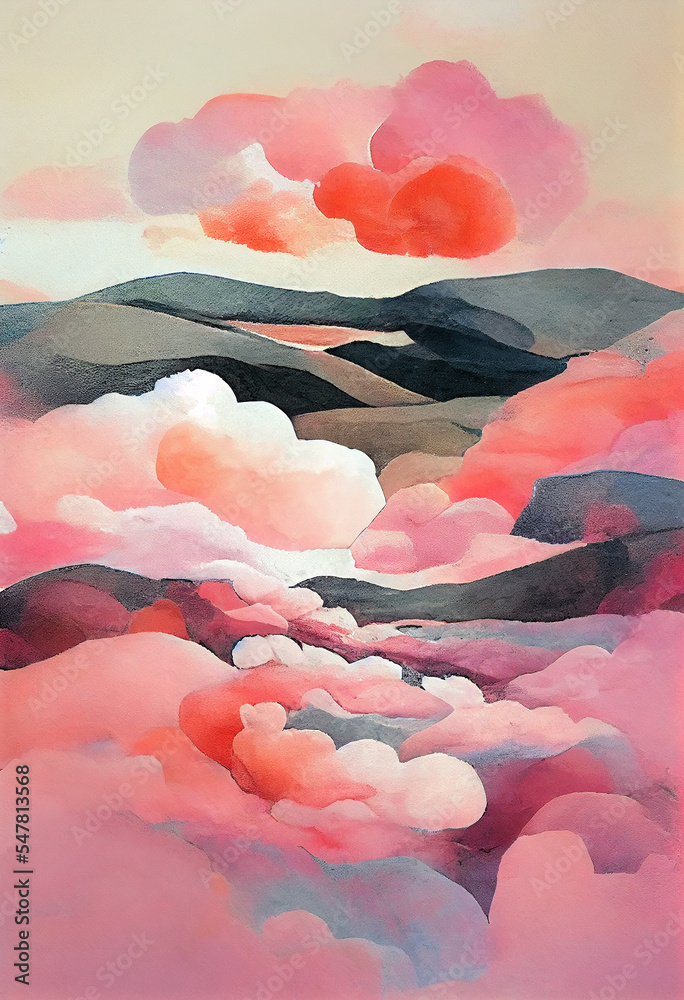 Winding Pink road, illustration / poster with overlapping forms and ...