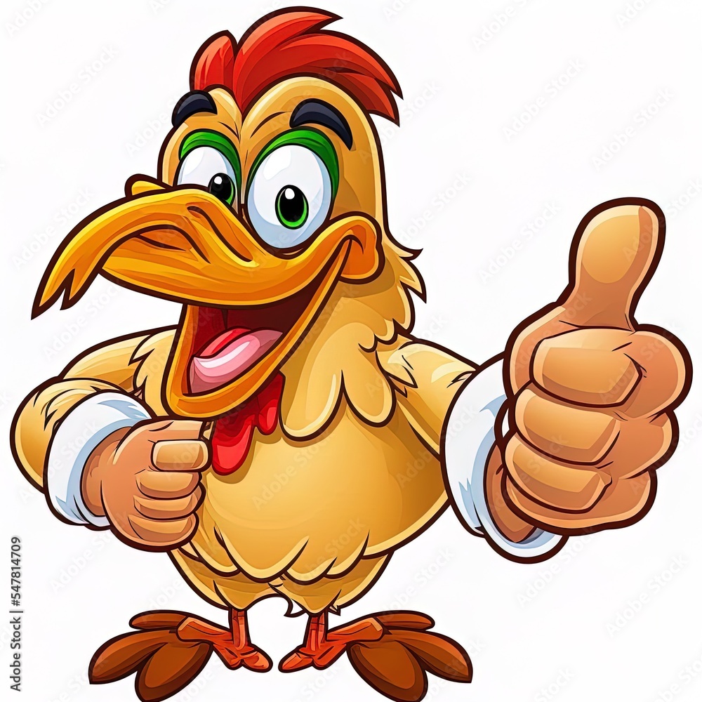 Cartoon chicken giving the thumbs up. 2d illustrated clip art ...