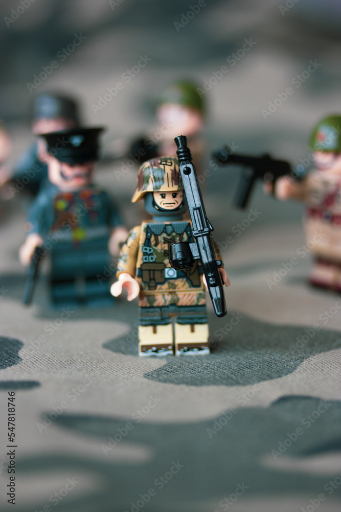 Kyiv, Ukraine. March 9, 2022. LEGO soldiers from Second World War. Toy ...