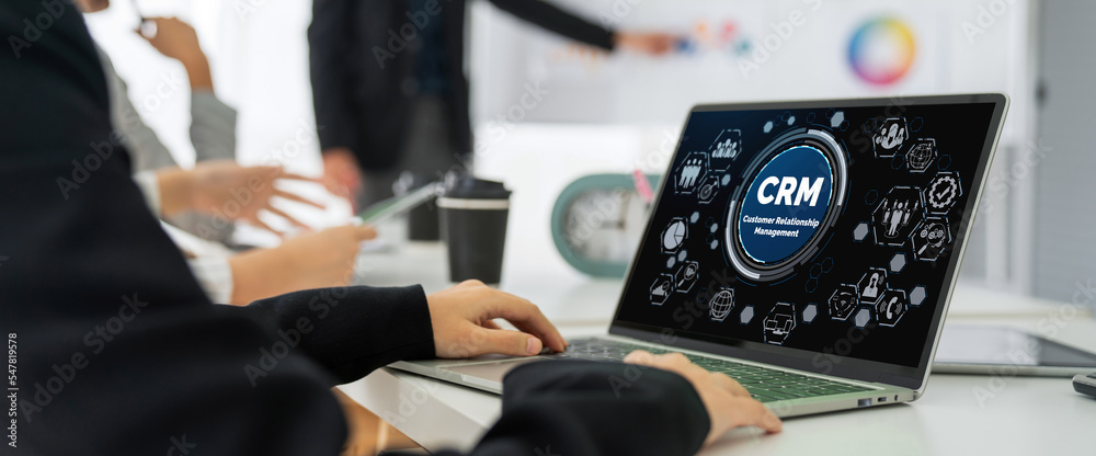 Customer relationship management system on modish computer for CRM ...