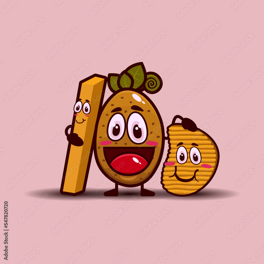 Cute potato cartoon character isolated on cream background Stock Vector ...