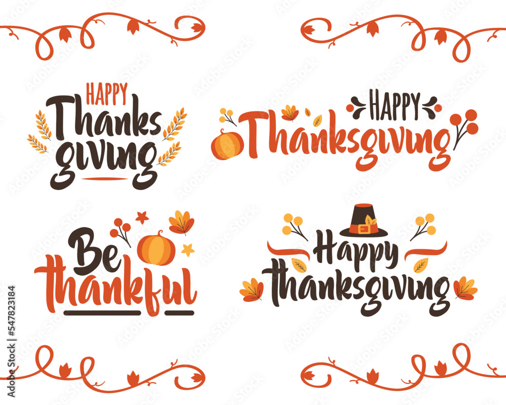 Thanksgiving tags with lettering illustation calligraphy text set ...