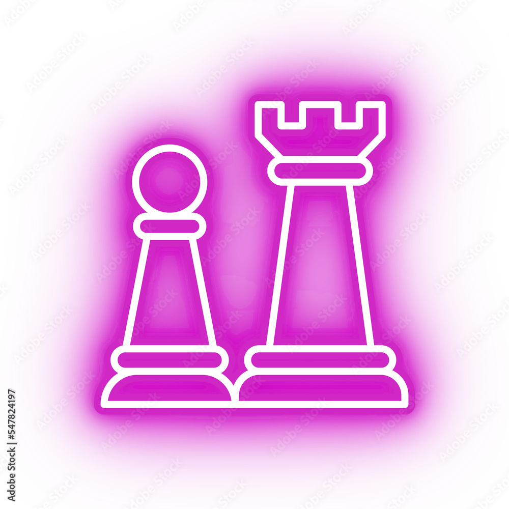 Neon pink chess icon, castle and pawn on transparent background Stock ...